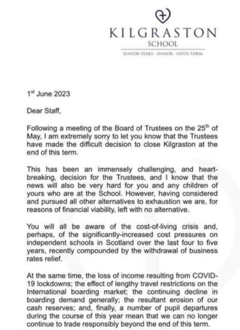 Kilgraston School to permanently close